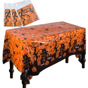 iaxsee 3 packs waterproof halloween tablecloth, 54 x 91 inches rectangle disposable table cover, plastic table cloths for halloween party decoration supplies