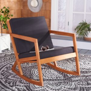 Safavieh Outdoor Collection Vernon Wood Cushion Rocking Chair PAT7013X, Natural/Black