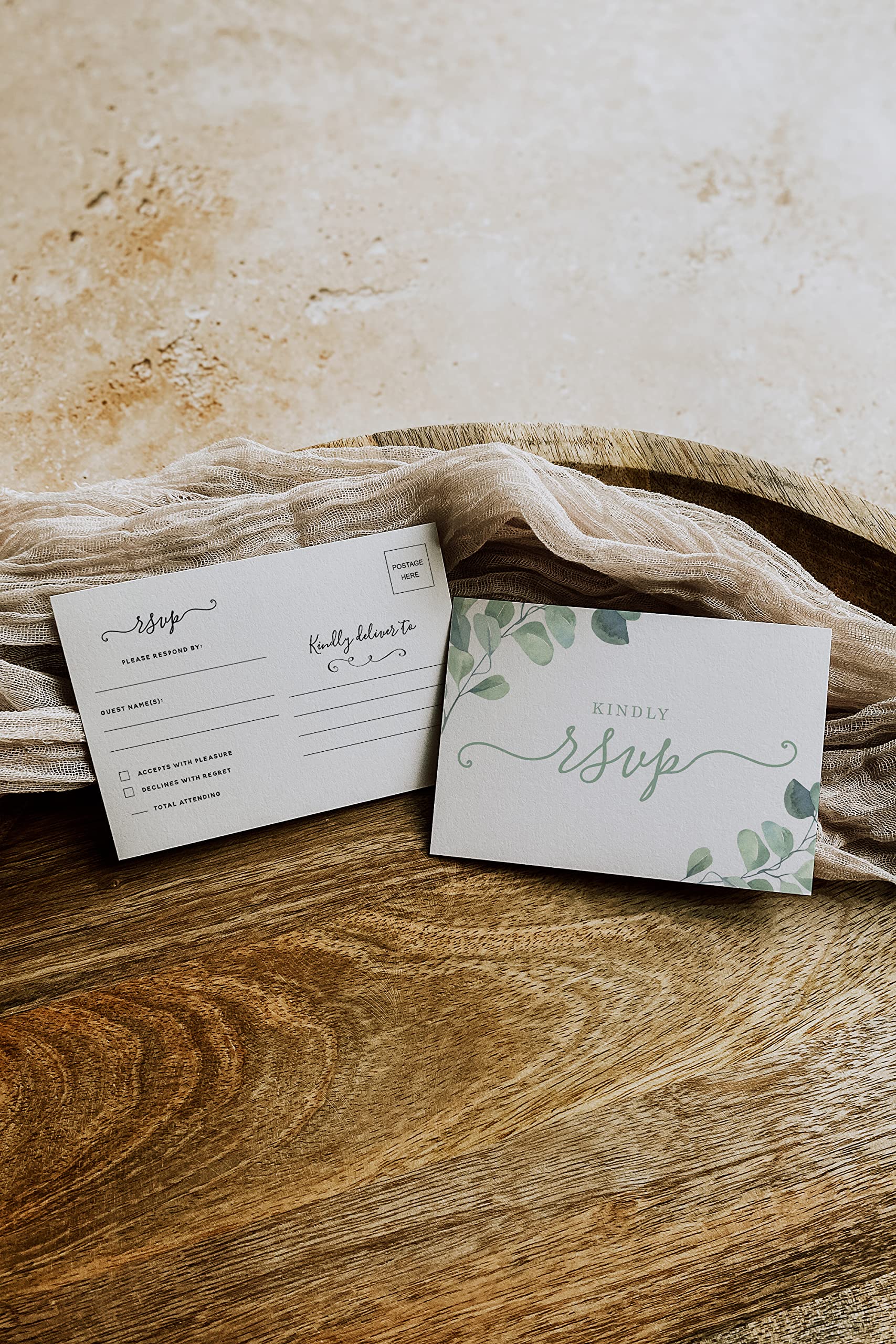 Your Main Event Prints 50 Eucalyptus RSVP Postcards for Wedding - Greenery Response Cards - Perfect for Bridal Shower, Rehearsal Dinner, Engagement Party, Baby Shower