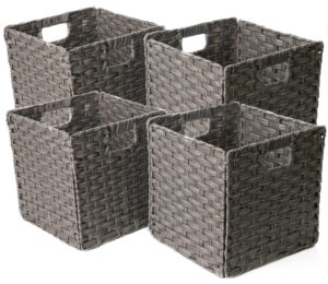 foldable synthetic plastic wicker storage basket with iron wire frame by blue ridge basket company (set of 4)