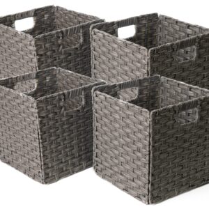 Foldable Synthetic Plastic Wicker Storage Basket with Iron Wire Frame By Blue Ridge Basket Company (Set of 4)