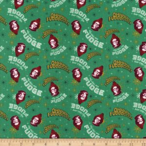 camelot fabrics character winter holiday ii a christmas story oh fudge fabric, green yard