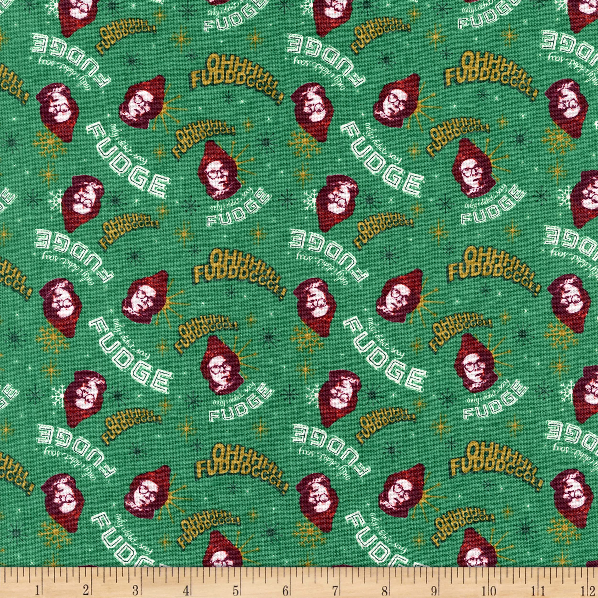 Camelot Fabrics Character Winter Holiday II A Christmas Story Oh Fudge Fabric, Green Yard