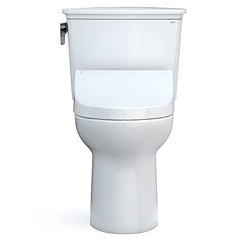 TOTO Drake Transitional WASHLET+ Two-Piece Elongated 1.28 GPF Universal Height TORNADO FLUSH Toilet with C5 Bidet Seat, Cotton White - MW7863084CEFG.10#01