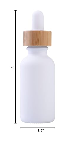 Focus Nutrition 24 Pack White Coated Boston Round Essential Oils Aromatherapy Glass Bottles Jar with Bamboo Dropper Cap, 1oz