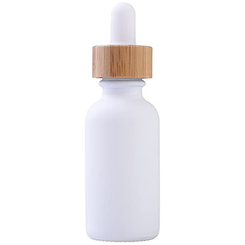 Focus Nutrition 24 Pack White Coated Boston Round Essential Oils Aromatherapy Glass Bottles Jar with Bamboo Dropper Cap, 1oz