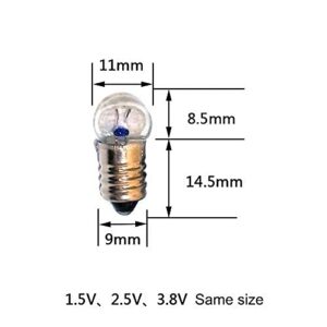 MEETOOT 10pcs E10 Mini Light Bulbs 2.5V 0.3A Physical Electrical Experiment Screw Base Indicator Light Incandescent Bulb Old-Fashioned Flashlight Lamp