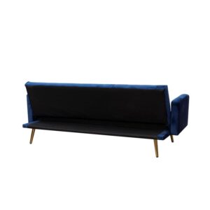 Kingway SF-6005-Blue Futon Sofa Bed Convertible Sleeper, Velvet Couch