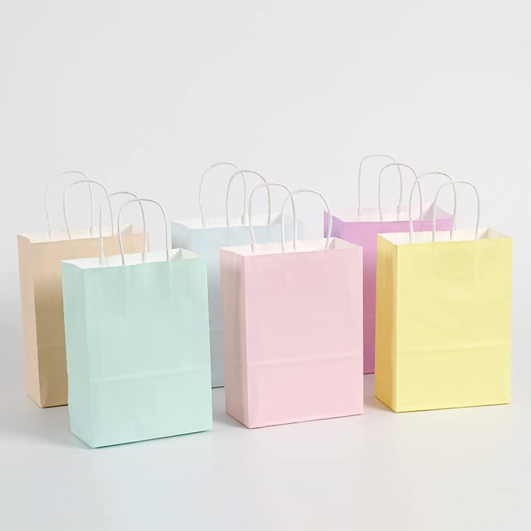 AZOWA Gift Bags Small Kraft Paper Bags with Handles (6.3 x 3.1 x 8.6 in, Pastel Blue, 12 CT)