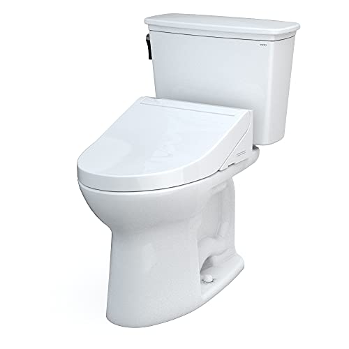 TOTO Drake Transitional WASHLET+ Two-Piece Elongated 1.28 GPF Universal Height TORNADO FLUSH Toilet with C5 Bidet Seat, Cotton White - MW7863084CEFG.10#01