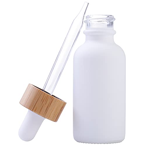 Focus Nutrition 24 Pack White Coated Boston Round Essential Oils Aromatherapy Glass Bottles Jar with Bamboo Dropper Cap, 1oz