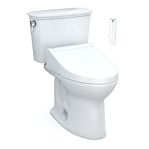 TOTO Drake Transitional WASHLET+ Two-Piece Elongated 1.28 GPF Universal Height TORNADO FLUSH Toilet with C5 Bidet Seat, Cotton White - MW7863084CEFG.10#01