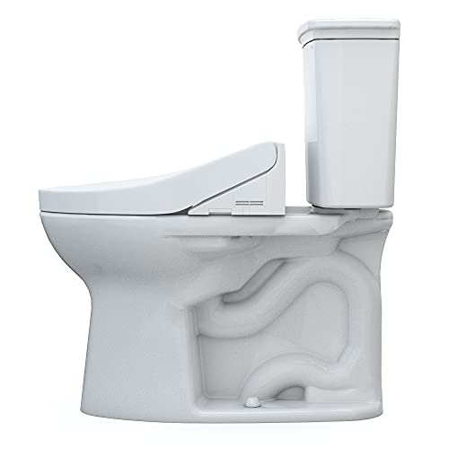 TOTO Drake Transitional WASHLET+ Two-Piece Elongated 1.28 GPF Universal Height TORNADO FLUSH Toilet with C5 Bidet Seat, Cotton White - MW7863084CEFG.10#01