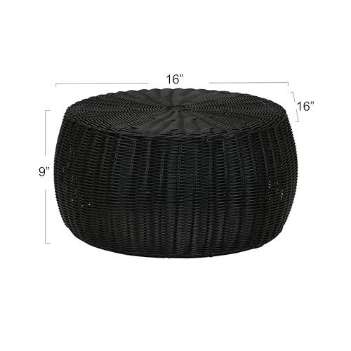 Household Essentials Handwoven Resin Storage Stool Ottoman, Black