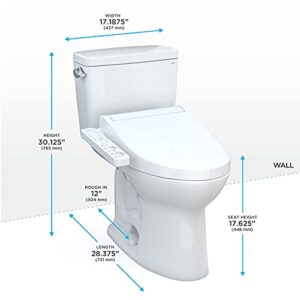 TOTO Drake WASHLET+ Two-Piece Elongated 1.6 GPF Universal Height TORNADO FLUSH Toilet with C2 Bidet Seat, Cotton White - MW7763074CSFG#01