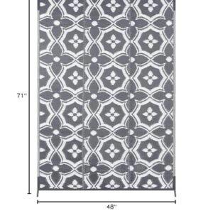 Vaukki Reversible Rug, Plastic Straw Outdoor Mat Fade Resistant Plastic Outdoor Patio Mat, Lightweight Ocean Area Carpet for Patio, RV, Camping, Deck, Backyard and Picnic (Grey and White, 4'x6')