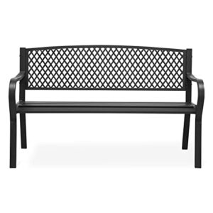 outogether steel bench sturdy frame for outdoor patio park yard porch work entryway garden (grey)