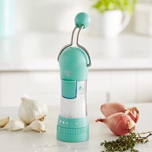 GreenLife Ratchet Mill, Salt and Pepper Grinder, Mess-Free, Adjustable Coarseness and Easily Refillable, Kitchen Tool, Seasoning, Spice Mill, Ergonomic, No-Twist Grinding, Turquoise