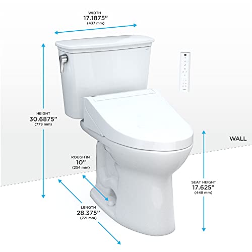 TOTO Drake Transitional WASHLET+ Two-Piece Elongated 1.28 GPF Universal Height TORNADO FLUSH Toilet with C5 Bidet Seat, Cotton White - MW7863084CEFG.10#01