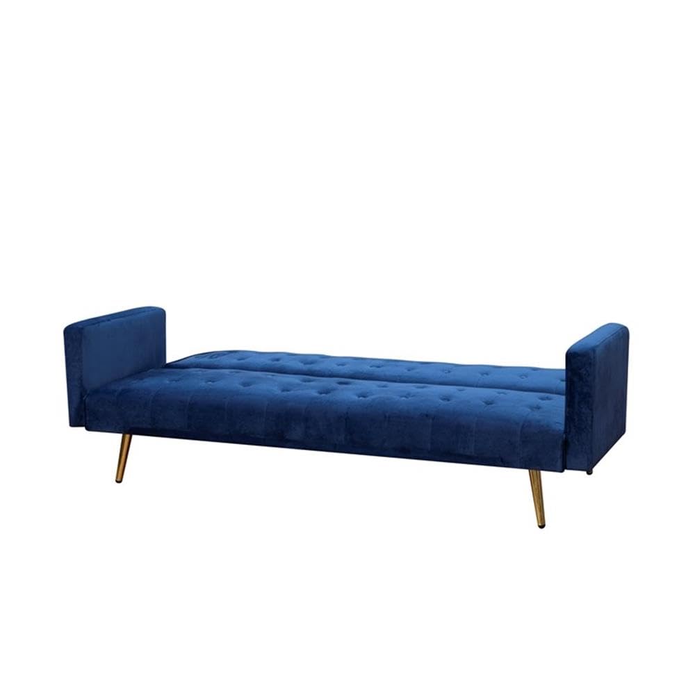 Kingway SF-6005-Blue Futon Sofa Bed Convertible Sleeper, Velvet Couch