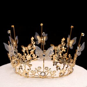 JORCEDI Wedding Birthday Crown Party Supplies Queen Tiara Crystal Rhinestone for Cake Topper, Costume Hair Accessories for Prom Party Gold