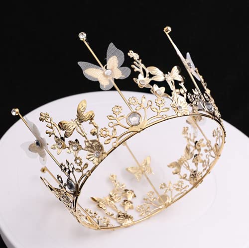 JORCEDI Wedding Birthday Crown Party Supplies Queen Tiara Crystal Rhinestone for Cake Topper, Costume Hair Accessories for Prom Party Gold