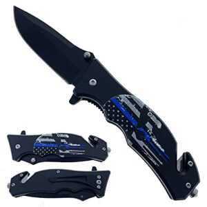 falcon back the blue 8" thin blue line folding pocket knife 440 stainless coated steel blade and handle for collections & gifts