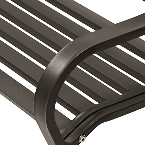 Outogether Steel Bench Metal Bench for Outdoor, Garden Bench for Patio Porch Backyard, Floral Design Backrest Slatted Seat (Brown)