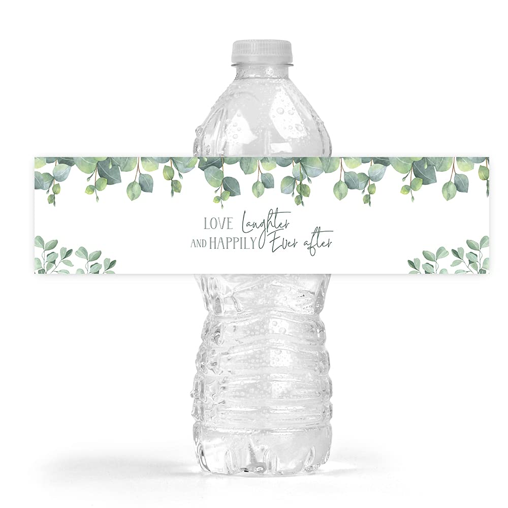 Your Main Event Prints Eucalyptus Wedding Bridal Shower Bottle Wraps - 25 Neutral Greenery Floral Water Bottle Labels - Perfect Decoration Favors