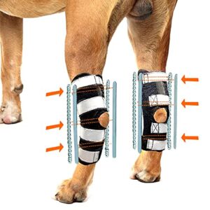 neoally - 3-in-1 long rear leg hock brace, dog leg brace for rear leg with rigid & spring inserts, hock and ankle support, dog leg sleeve with reflective straps, xl, 1 pair