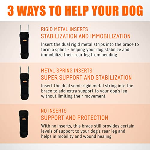 NeoAlly - 3-in-1 Long Rear Leg Hock Brace, Dog Leg Brace for Rear Leg with Rigid & Spring Inserts, Hock and Ankle Support, Dog Leg Sleeve with Reflective Straps, XL, 1 Pair