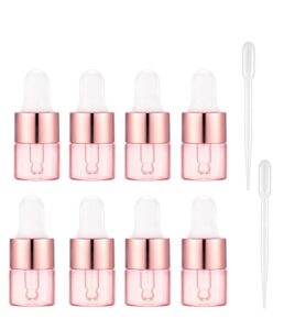 30 pack glass dropper bottles with dropper pipettes,2ml essential oil bottles dropping bottles rose gold cap refillable container perfume empty travel sample vials essence liquid cosmetic containers