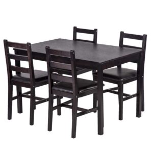 FDW 5PCS Dining Table Set Pine Wood Kitchen Dinette Table with 4 Chairs