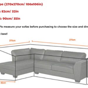 Patio Rattan Corner Sofa Furniture Covers UCARE Waterproof 420D Fabric L Shaped Garden Furniture Sectional Couch Protector Cover for Outdoor Indoor Veranda with Handle (V-Shape (270x270cm/ 106x106in))