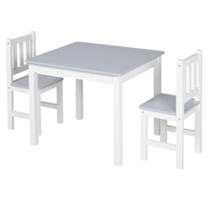 qaba kids 3 piece table and chair set ideal for arts, meals, lightweight wooden homework activity center, toddlers age 3+, grey