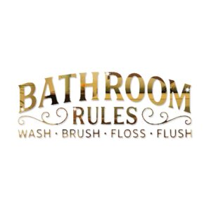 3d acrylic mirror bathroom wall sticker, bathroom rules wash brush floss flush mirror wall decals, removable lettering mural art decor for restroom toilet washroom (gold)