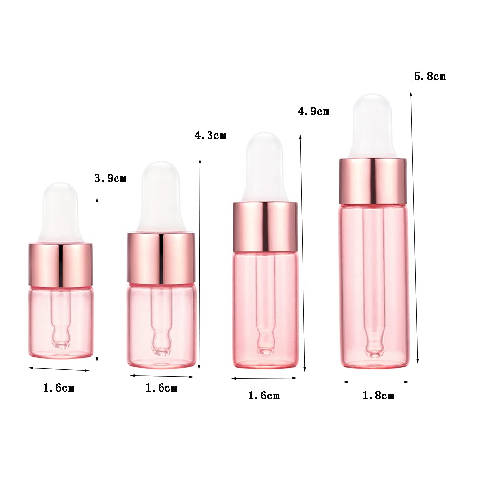 30 Pack Glass Dropper Bottles with Dropper Pipettes,2ml Essential Oil Bottles Dropping Bottles Rose gold Cap Refillable Container Perfume Empty Travel Sample Vials Essence Liquid Cosmetic Containers