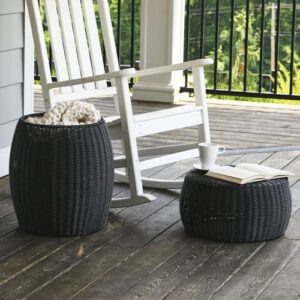 Household Essentials Handwoven Resin Storage Stool Ottoman, Black