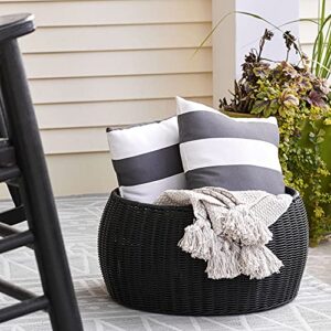 Household Essentials Handwoven Resin Storage Stool Ottoman, Black