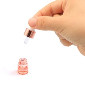 USRommaner 35 Pack,1ml Pink Sample Dropper Vial,Empty Glass Eye Dropper Bottle With Rose-Gold Cap,Liquid Mini Glass Pipette Travel Essential Oil Perfume Container-Pipette,Funnel,included