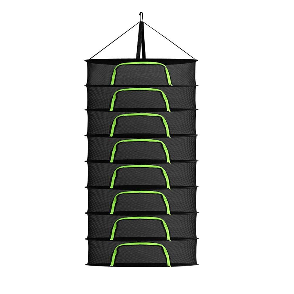 Gefemini Drying Net for Herbs 2/4/6/8-Layer Drying Rack Hanging Foldable Mesh Drying Rack with Hooks Zipper Design for Herbs?Black?8 Floors?