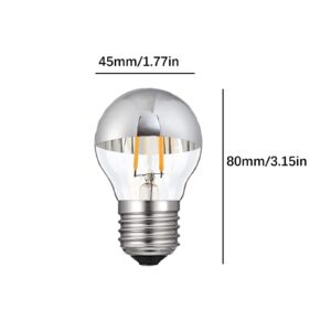 YDJoo 2W G45 Half Chrome Light Bulb Dimmable G45 Silver Mirror Reflected Light 20W Equivalent Warm White 2700K Silver Tipped Mirror Light Bulb E26 Base Decorative LED Edison Bulb for Home Light,6 Pack