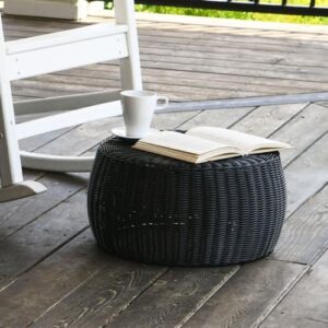 Household Essentials Handwoven Resin Storage Stool Ottoman, Black