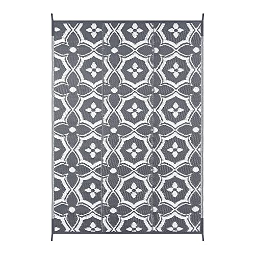 Vaukki Reversible Rug, Plastic Straw Outdoor Mat Fade Resistant Plastic Outdoor Patio Mat, Lightweight Ocean Area Carpet for Patio, RV, Camping, Deck, Backyard and Picnic (Grey and White, 4'x6')