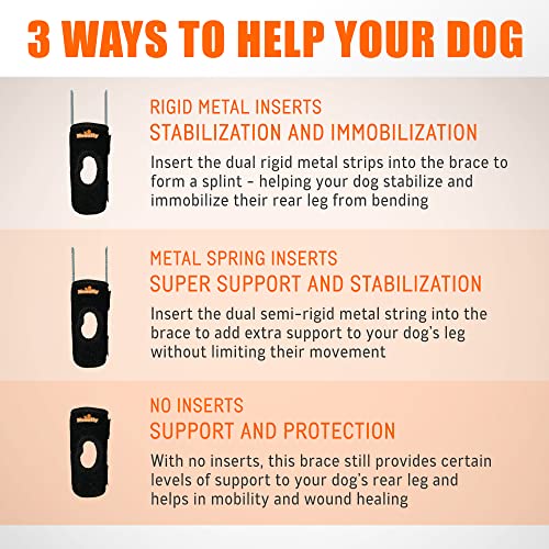 NeoAlly - 3-in-1 Short Rear Leg Hock Brace, Dog Leg Brace for Rear Leg with Rigid & Spring Inserts, Hock and Ankle Support, Dog Leg Sleeve with Reflective Straps, Small, 1 Pair