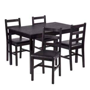 fdw 5pcs dining table set pine wood kitchen dinette table with 4 chairs