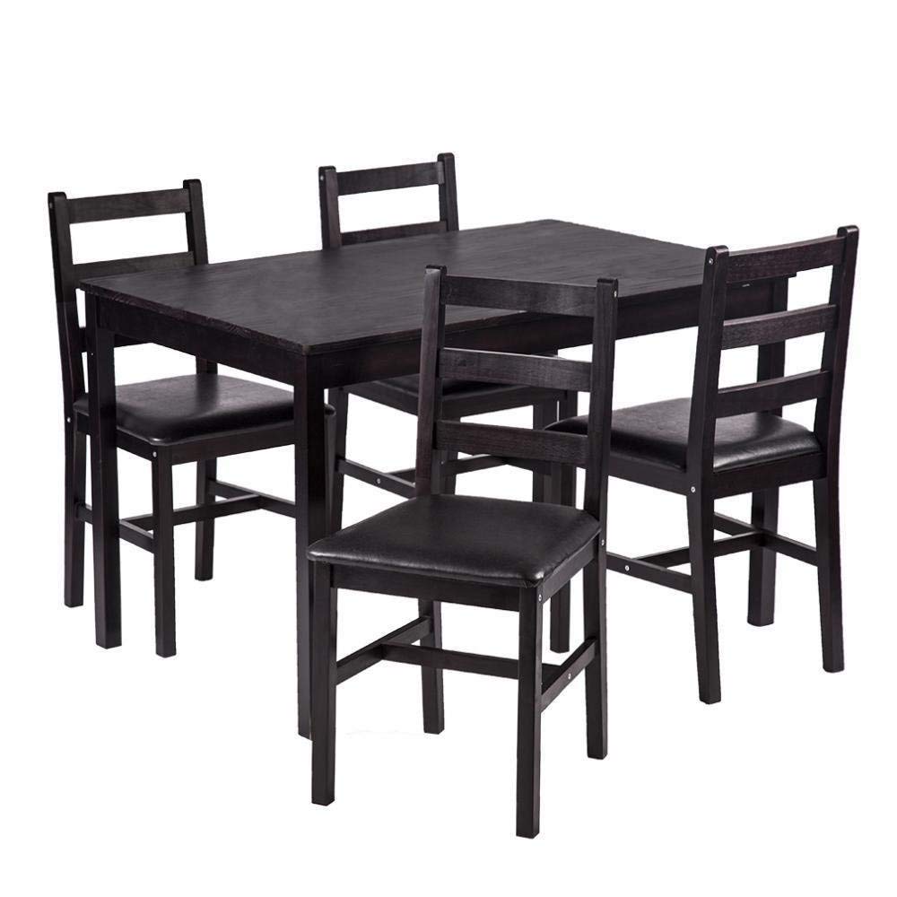 FDW 5PCS Dining Table Set Pine Wood Kitchen Dinette Table with 4 Chairs