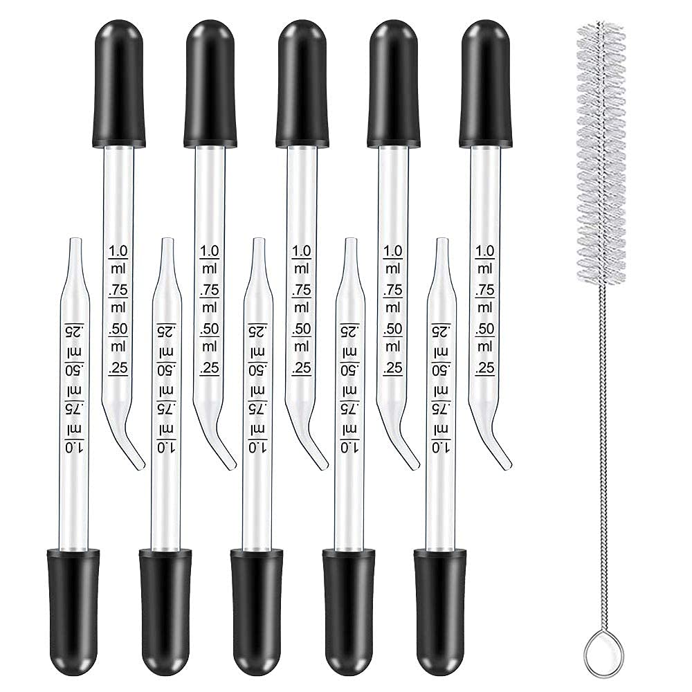 MEETOOT 10pcs Dropper 5 Straight Tip + 5 Bent Tip Measured Dropper 1ml Glass Pipette for Lab, Perfume, Essential Oil