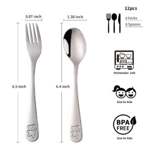 Kids Silverware Set, Poylim Children's Flatware,Safe Toddler Utensils, 6 Child Forks and 6 Child Spoons