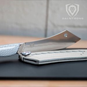 Dalstrong Cleaver & Chef Knife - 8"-Giftable'Crixus'-Frost Fire Series - High Chromium Steel-Frosted Sandblast Finish - White Handle - Leather Sheath - NSF Certified